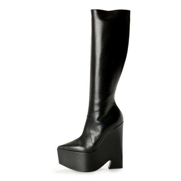 Versace | Shoes | Versace Womens Black Leather High Heel Platform Boots ...